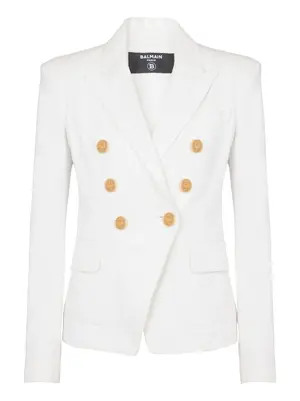 Balmain 6-button Double-breasted Denim Blazer - White