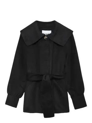GANNI Belted-waist Wool-blend Jacket - Black