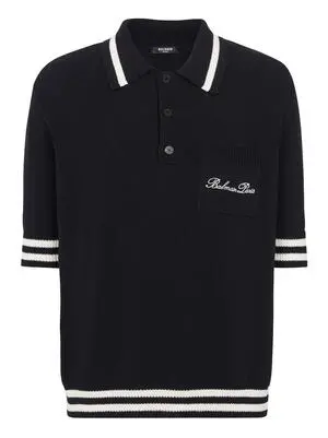 Balmain Logo-embroidered Striped Polo Shirt - Black