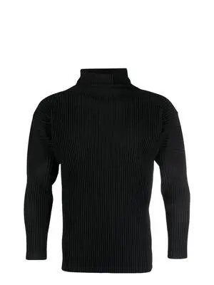Issey Miyake Plissé Mock-neck Long-sleeve T-shirt - Black