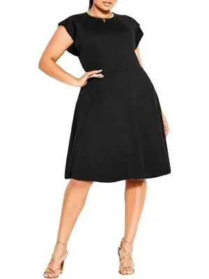 City Chic City Chic Frill Sleeve Dress Black