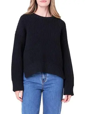 English Factory Oversized Ribbed Knit Sweater - Black