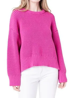 English Factory Oversized Ribbed Knit Sweater - Magenta