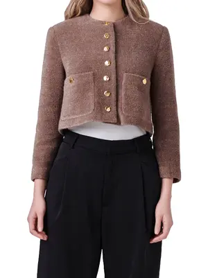 English Factory Knit Crop Jacket - Brown