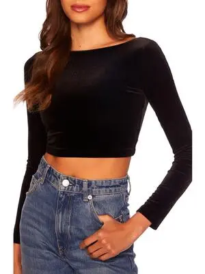 Susana Monaco Stretch Velvet Crop Top - Black