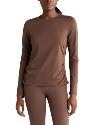 Zella Zella Ruched Long Sleeve T-Shirt Brown Fawn