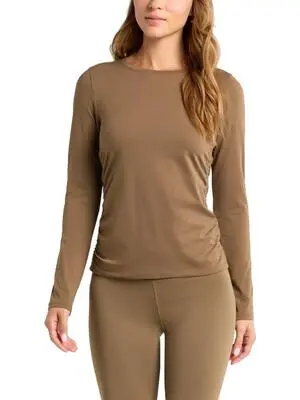 Zella Zella Ruched Long Sleeve T-Shirt Brown Teak