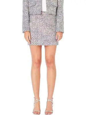 Endless Rose Sequin Tweed Miniskirt - Grey Multi