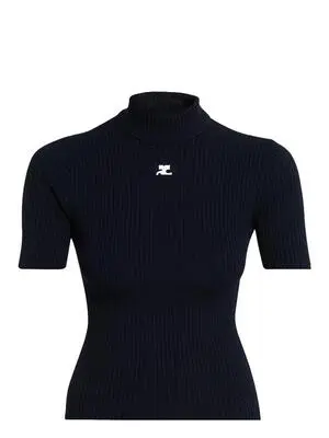 COURREGES Reedition Rib-knit Blouse Navy