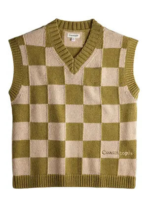 COACHTOPIA Checkerboard Pattern Sweater Vest - Beige/green