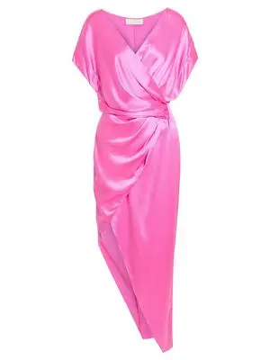 Michelle Mason Wrap-effect Silk-satin Maxi Dress - Bright Pink