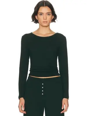 LESET Pointelle Slim Fit Long Sleeve Top - Forest