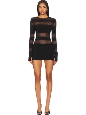 Norma Kamali Spliced Long Sleeve Pickleball Dress - Black & Black Mesh