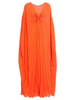 Valentino Garavani Pleated Silk Midi Dress - Orange