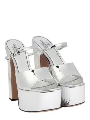 Valentino Garavani Tan-go 155 Patent Leather Platform Mules - Silver