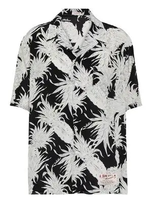 Valentino Garavani Printed Silk Bowling Shirt - Black