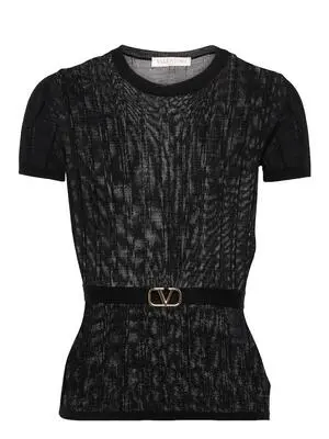 Valentino Garavani Belted Ribbed-knit Top - Black