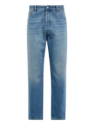 Valentino Garavani Rockstud Cotton Denim Jeans - Blue