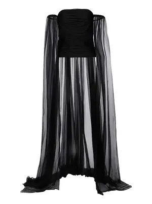 Valentino Garavani Caped Off-shoulder Silk Chiffon Top - Black