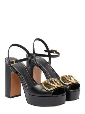 Valentino Garavani Vlogo Leather Platform Sandals - Black