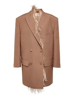 Valentino Garavani Feather-trimmed Double-breasted Blazer - Brown