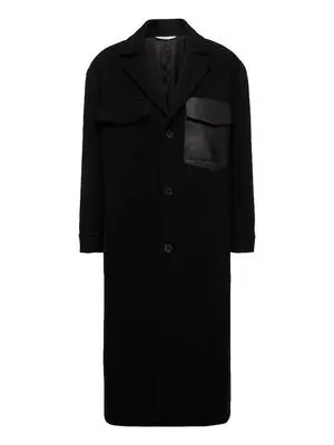 VALENTINO Valentino Leather-Trimmed Wool Overcoat