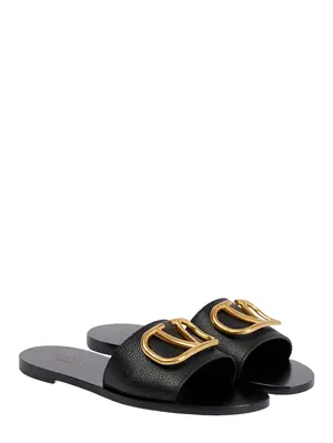 Valentino Garavani Vlogo Leather Slides - Black