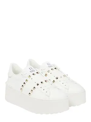 Valentino Garavani Rockstud Untitled Leather Platform Sneakers - White