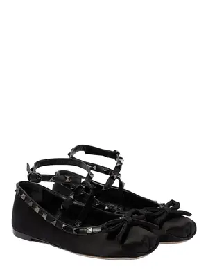 Valentino Garavani Rockstud Satin Ballet Flats - Black