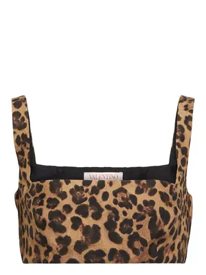 Valentino Garavani Crêpe Couture Leopard-print Crop Top - Black