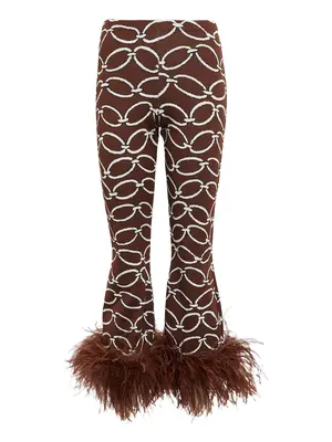 VALENTINO Valentino Feather-Trimmed Printed Pants