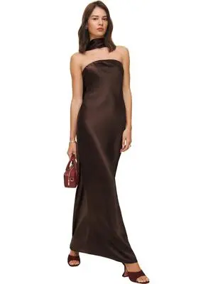 REFORMATION Oren Silk Midi Dress - Brown