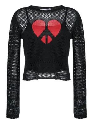 Moschino Heart-motif Pointelle-knit Jumper - Black