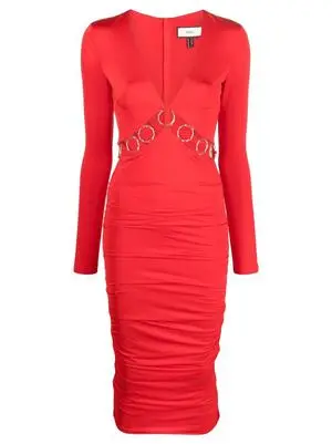 NISSA Cut Out-detail Midi Dress - Red