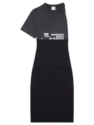 COURREGES Logo-print Panelled Midi Dress - Black