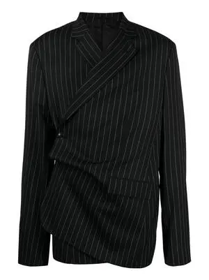 Martine Rose Pinstriped Wool-blend Wrap Blazer - Black