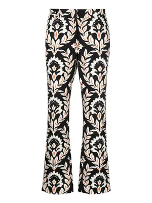 La DoubleJ Floral-print Cropped Trousers - Black