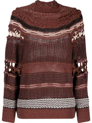MAME KUROGOUCHI Open-knit High-neck Sweatshirt - Brown