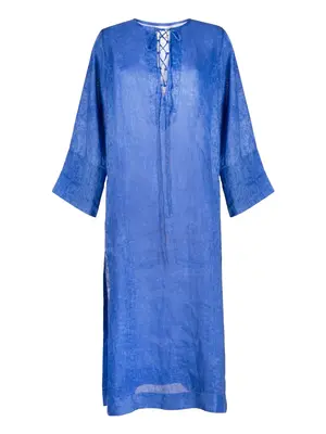 BAMBAH Lace-front Linen Kaftan - Blue