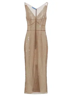 Prada Sequinned Tulle Midi Dress - Neutrals