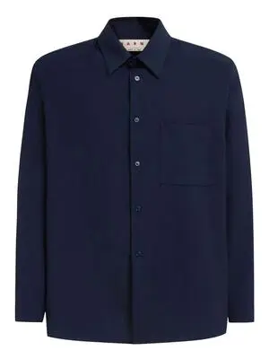 Marni Logo-patch Virgin-wool Shirt - Blue