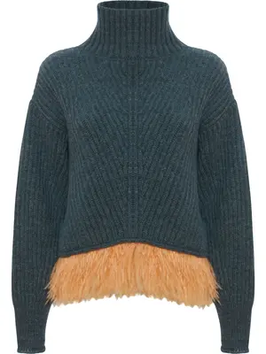 La DoubleJ High-neck Feather-trim Jumper - Green