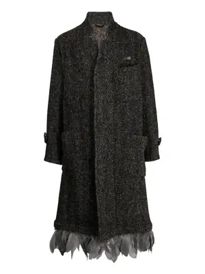 4SDESIGNS 4SDESIGNS Feather-Trim Bouclé Coat