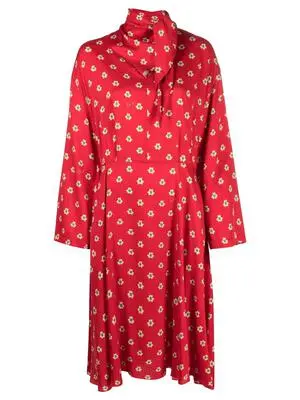Kenzo Teddy Flower Pleated Midi Dress - Red
