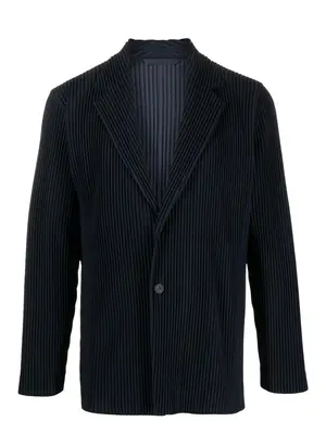 Issey Miyake Notched-lapels Pleated Blazer - Blue