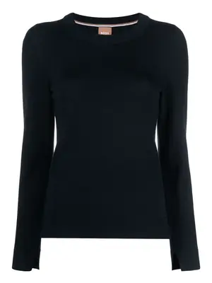 BOSS Long Slit-sleeve Virgin Wool Jumper - Blue