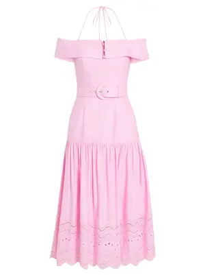 Rebecca Vallance Emile Broderie Anglaise Midi Dress - Baby Pink