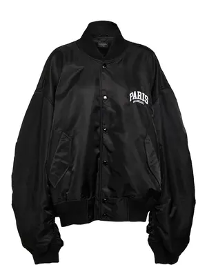 Balenciaga Satin Varsity Jacket - Black