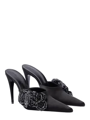 Magda Butrym Floral-appliqué Embellished Satin Mules - Black