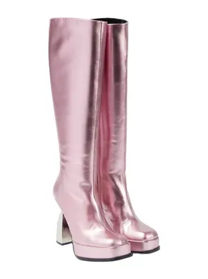 NODALETO Angel Metallic Leather Knee-high Boots - Pink